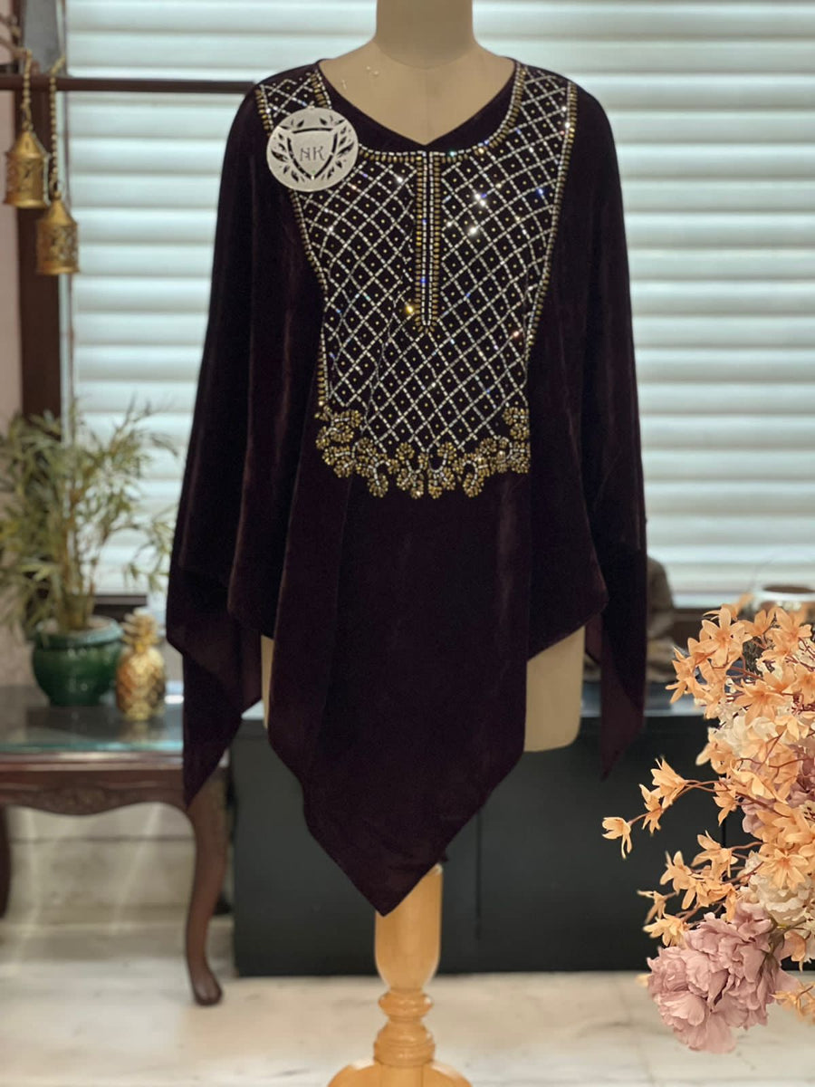Velvet Poncho with Swarovski work -RIDA001VPDH – www.soosi.co.in