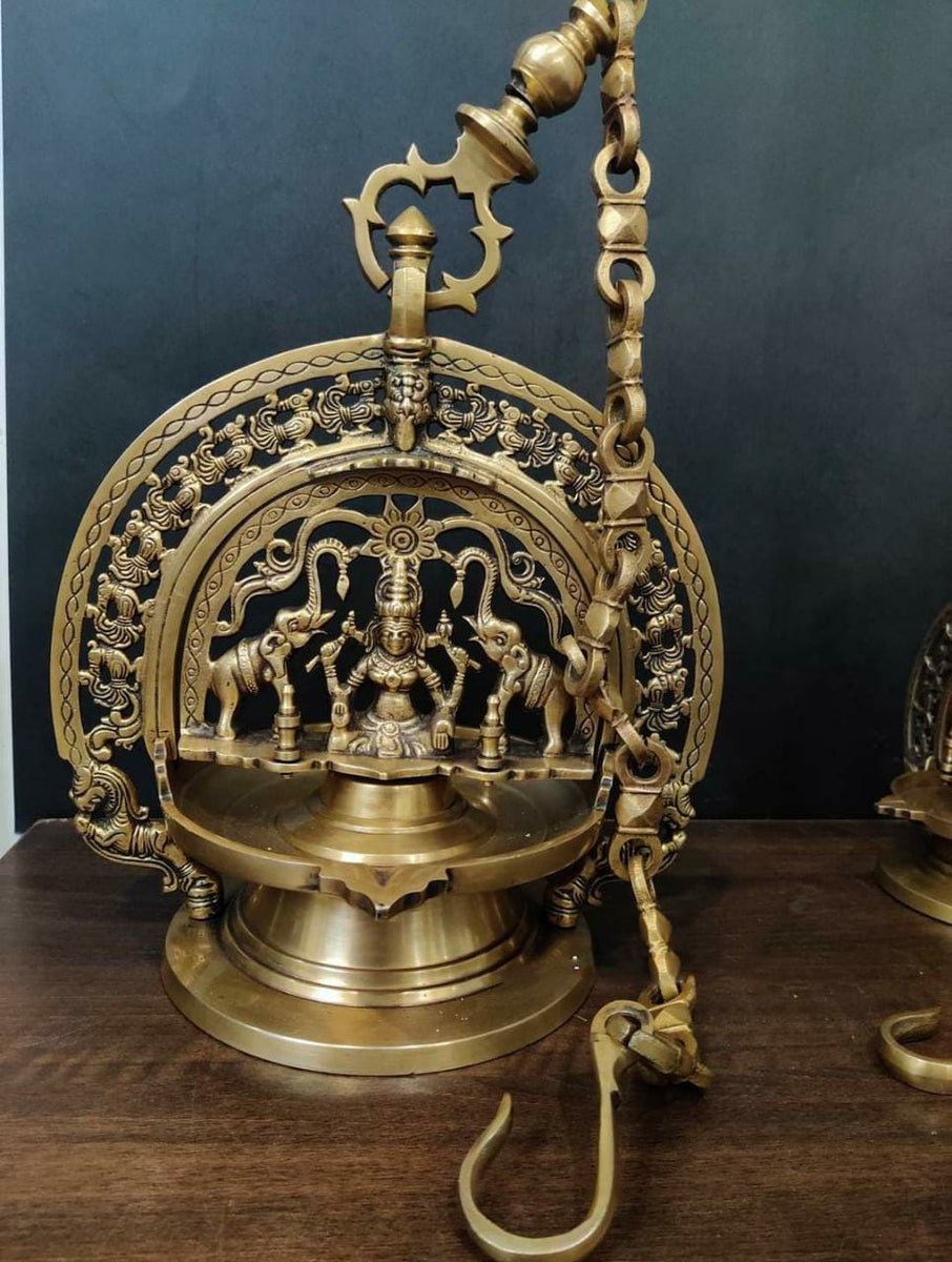 Gaja Lakshmi Hanging Oil lamp in Brass-GRIH001OL – www.soosi.co.in