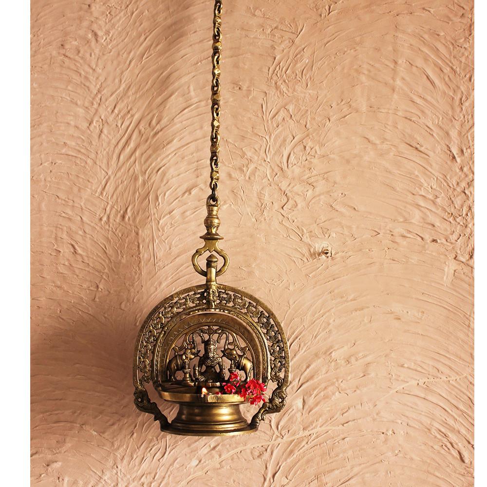 Gaja Lakshmi Hanging Oil lamp in Brass-GRIH001OL – www.soosi.co.in