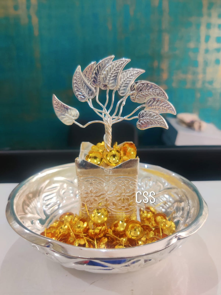 German Silver Plate with Tulsi Tree and 108 Flowers-CZY001PTTF – www ...