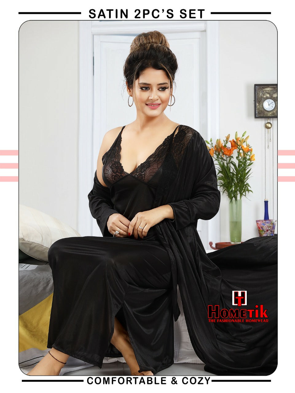 Black Shade Satin 2Pc Sexy Night Wear for Women -FOF001NWBL – www.soosi ...