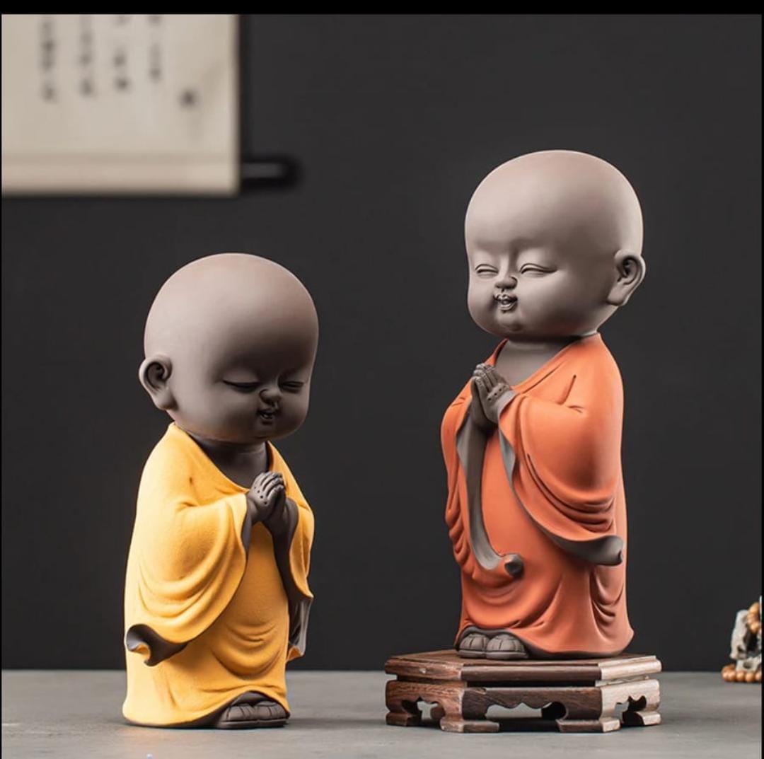 Pair of 2 Cute Big Size Namaste monk Statues-GRIH001BM – www.soosi.co.in