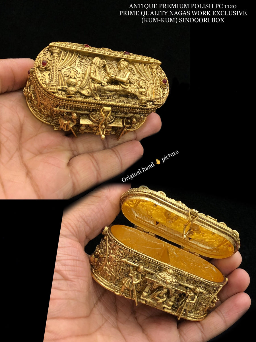 Suhagan , Antique Gold Finish Premium Nagas Work Exclusive Sindoor Box ...