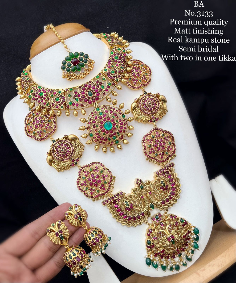 Padmavat , Premium Matt Finish Real Kempu Semi Bridal Necklace Set wit ...
