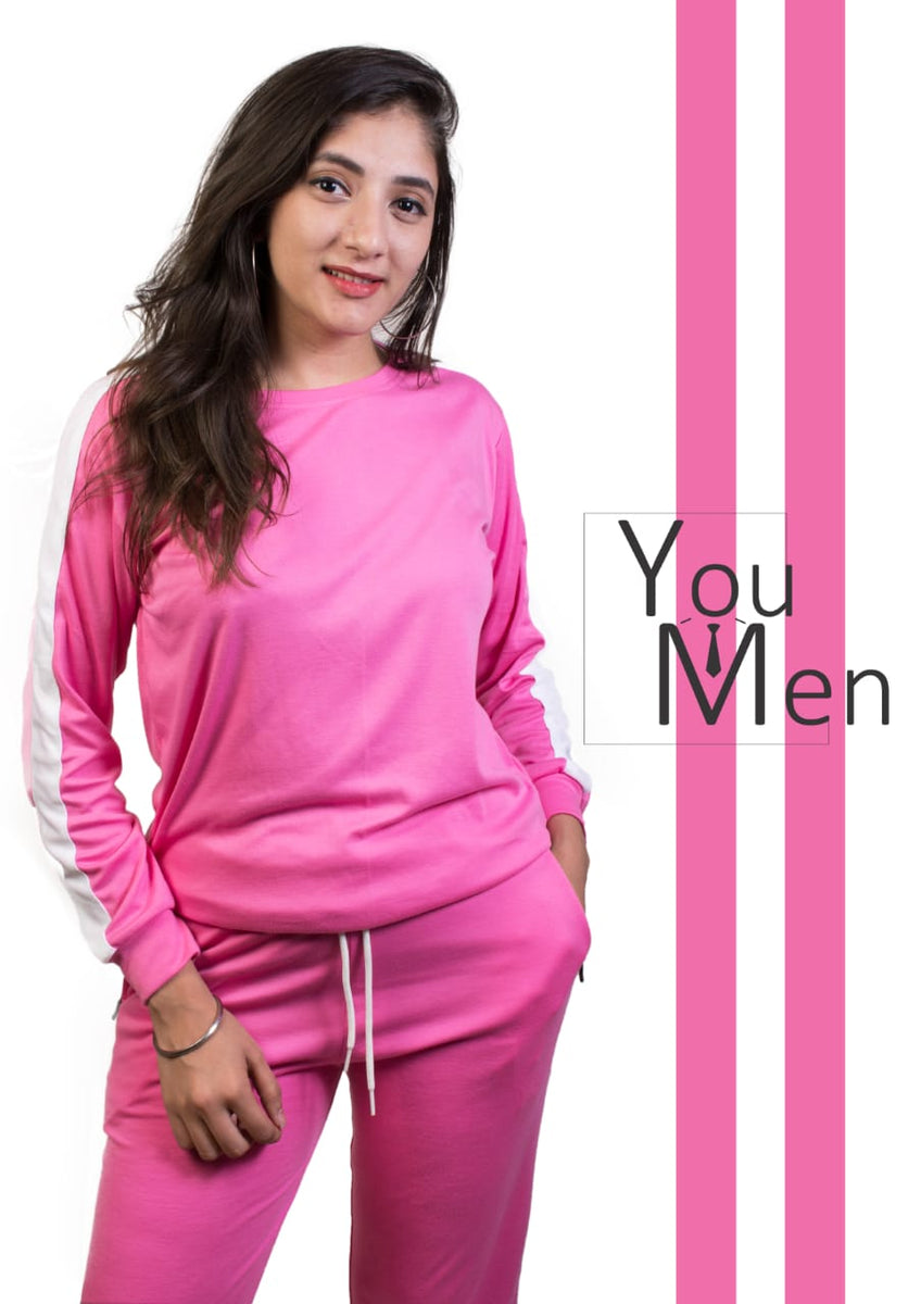 Cotton interlock Pink stretchable Tracksuits for Women – www.soosi.co.in