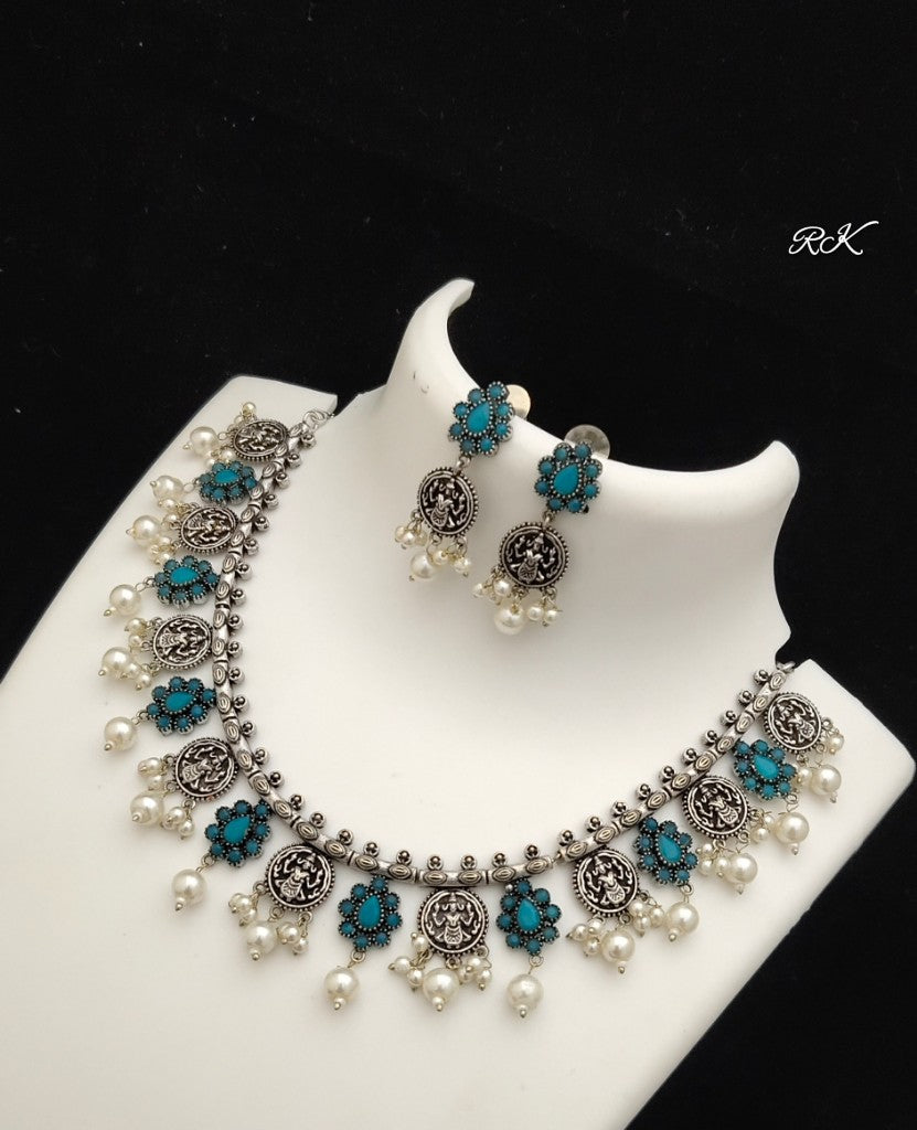 Oxidised Metal Jewellery Set with pearls – www.soosi.co.in