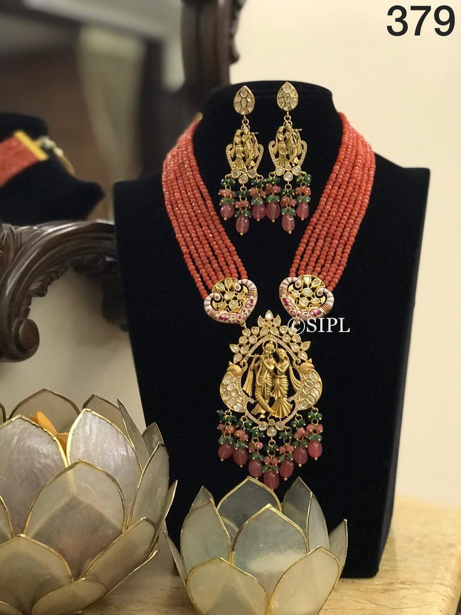 RADHE KRISHNA PENDANT BEAD NECKLACE SET FOR WOMEN -RKR-379 – www.soosi ...