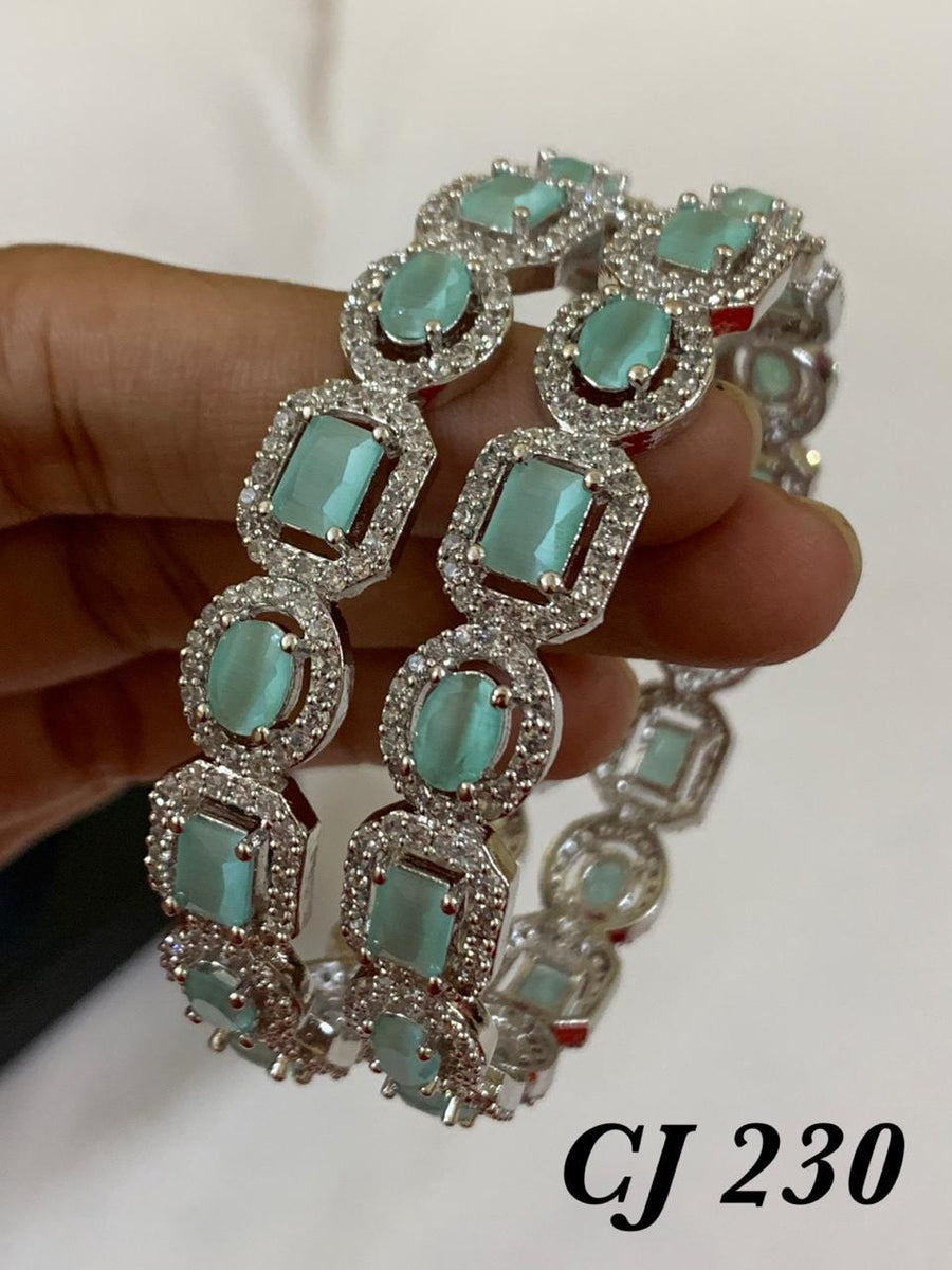 PAIR OF 2 DESIGNER SILVER FINISH STONE BANGLES FOR WOMEN -RSRCJ1089 ...