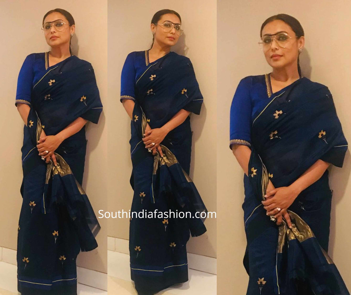 SHADES OF BLUE,RANI MUKERJEE INSPIRED INDIGO BLUE CHANDERI SILK SAREE ...